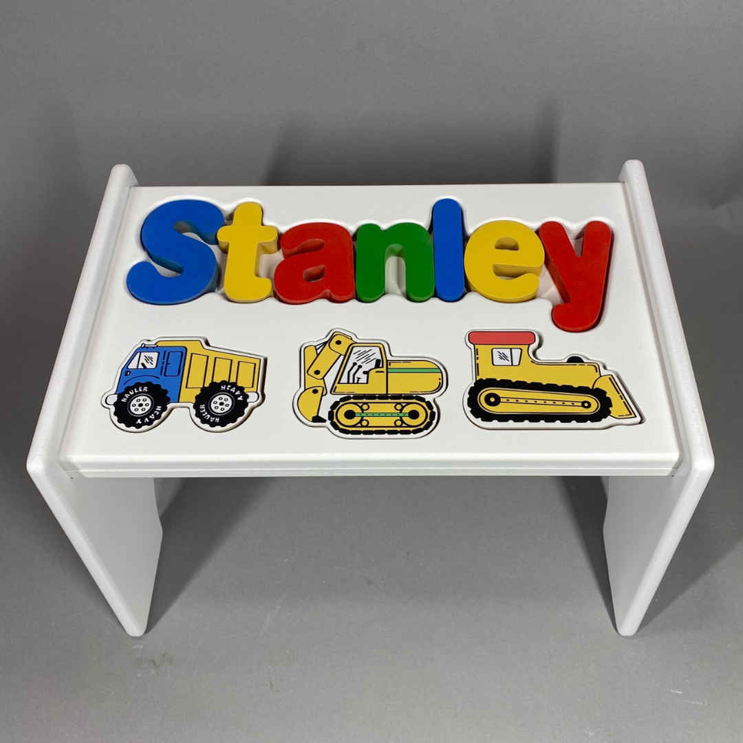 Personalized White Puzzle Stool with Symbols - S&S Woodcrafts Since ...