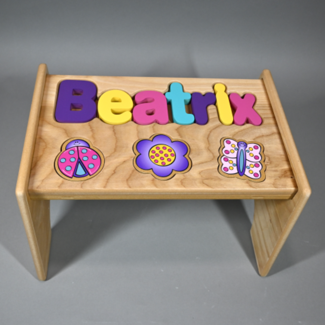 Personalized Natural Puzzle Stool with Symbols - S&S Woodcrafts Since ...